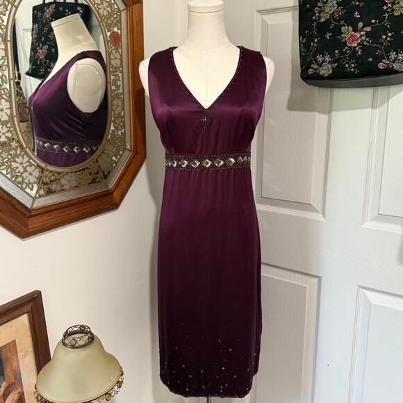 Muse | Dresses | Muse Dark Plum Purple Copper Beaded Sequin Silk Fitted ...